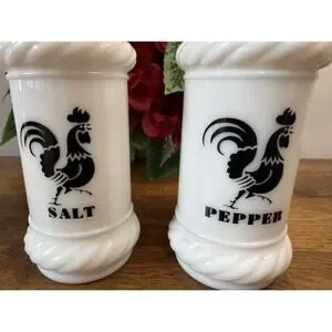 Dining | Vintage Milk Glass Rooster Salt Pepper Shakers Twisted Rope ...